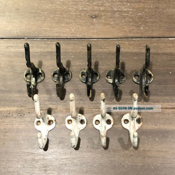 Set Of 9 Antique Vintage Iron Wall Mounted Coat Hooks | #42589794