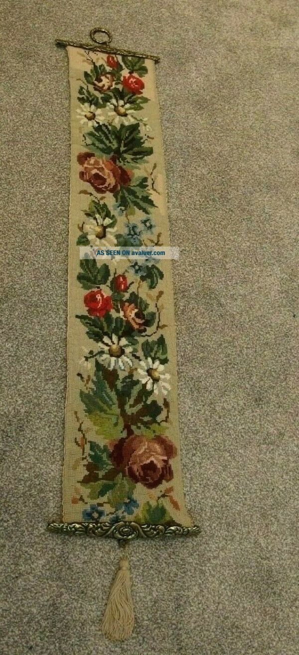 Vintage Tapestry Bell Pull Or Wall Hanging Brass Ends | #42641761