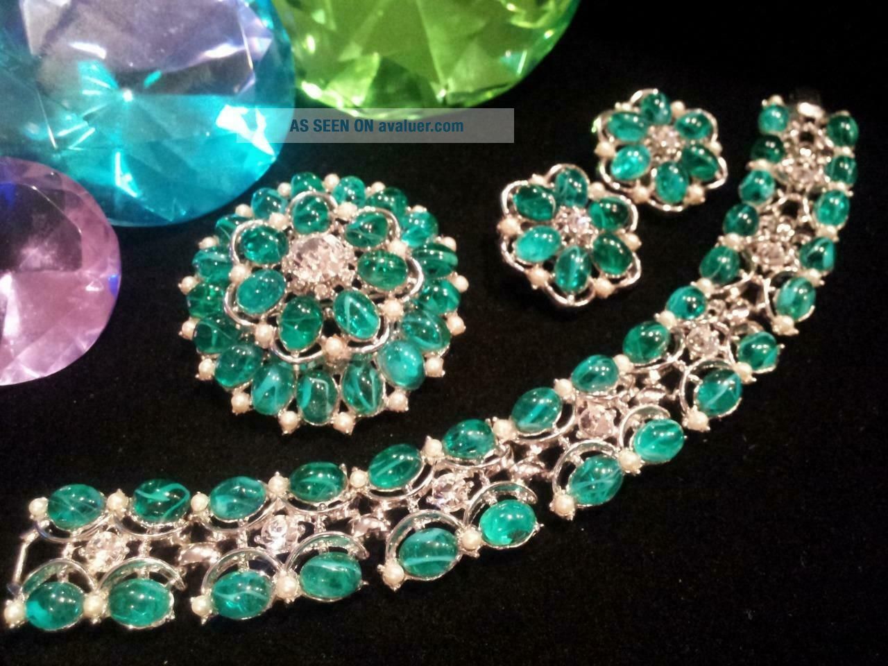 VTG RARE MEGA COLLECTOR ' S SIGNED CROWN TRIFARI 3 PC SET W EMERALD ...