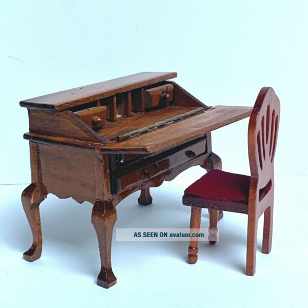 1:12 VINTAGE DOLLHOUSE MINIATURE FURNITURE SECRETARY DESK RED VELVET ...