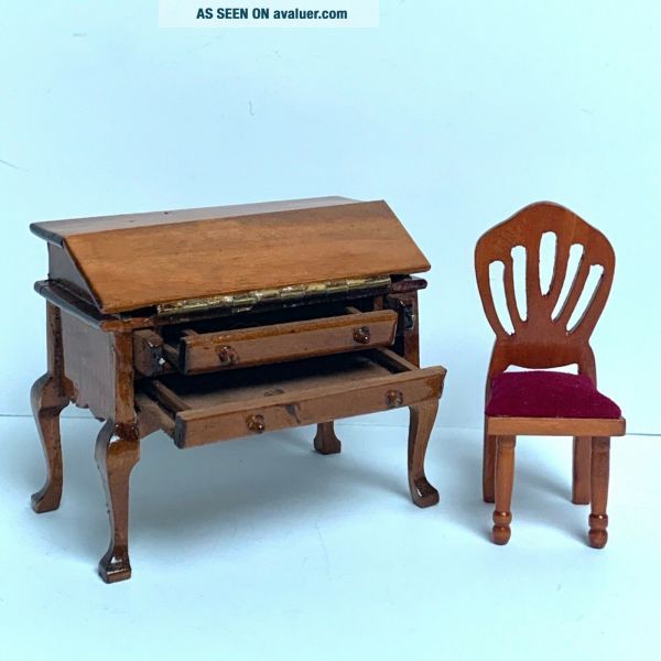 1:12 VINTAGE DOLLHOUSE MINIATURE FURNITURE SECRETARY DESK RED VELVET ...