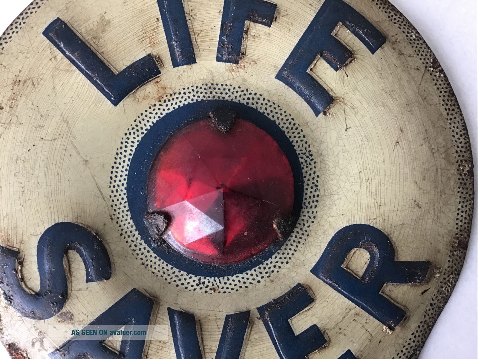 Rare BE A LIFE SAVER License Plate Topper Metal Antique Red Glass ...