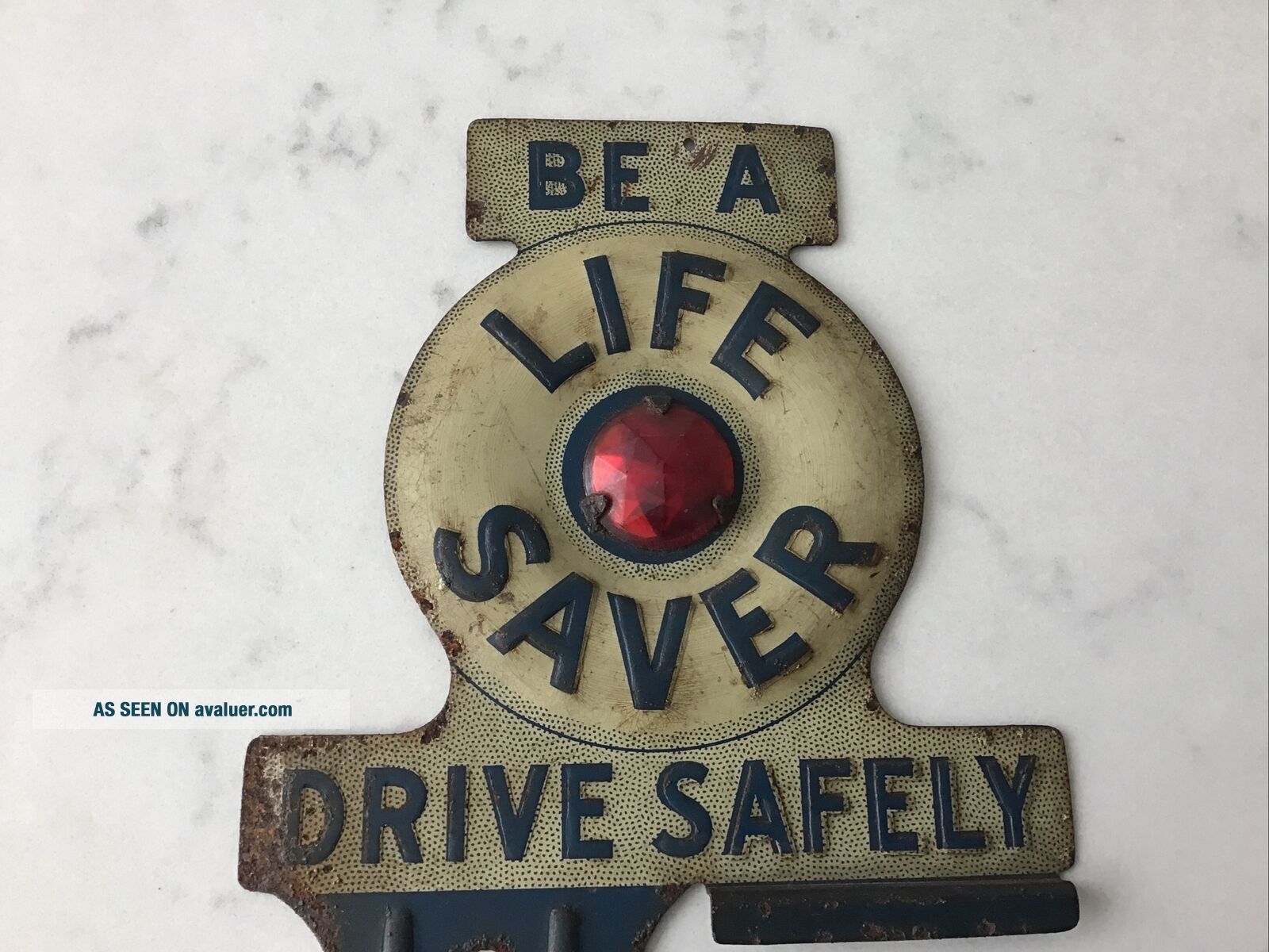 Rare BE A LIFE SAVER License Plate Topper Metal Antique Red Glass ...