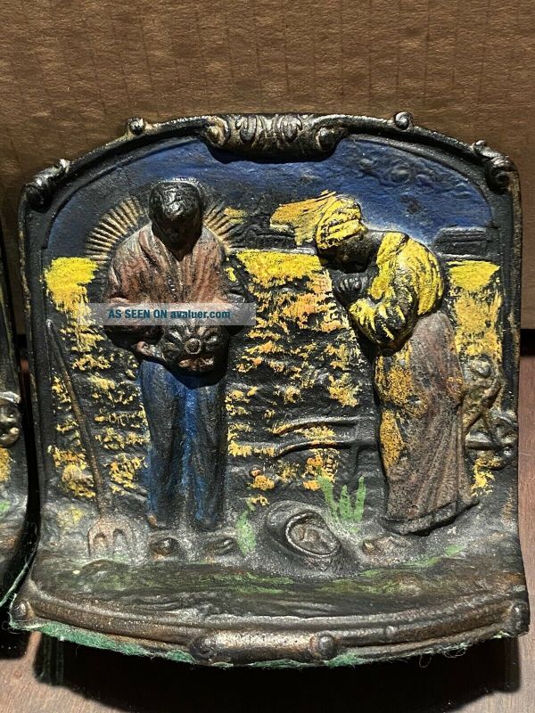 Antique Cast Iron Bookends - The Angelus | #42753708