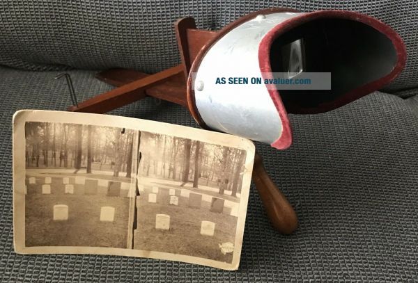 Antique STEREOSCOPE Viewer W/ GRAVEYARD Stereoview CARD Rare EAGLE ...