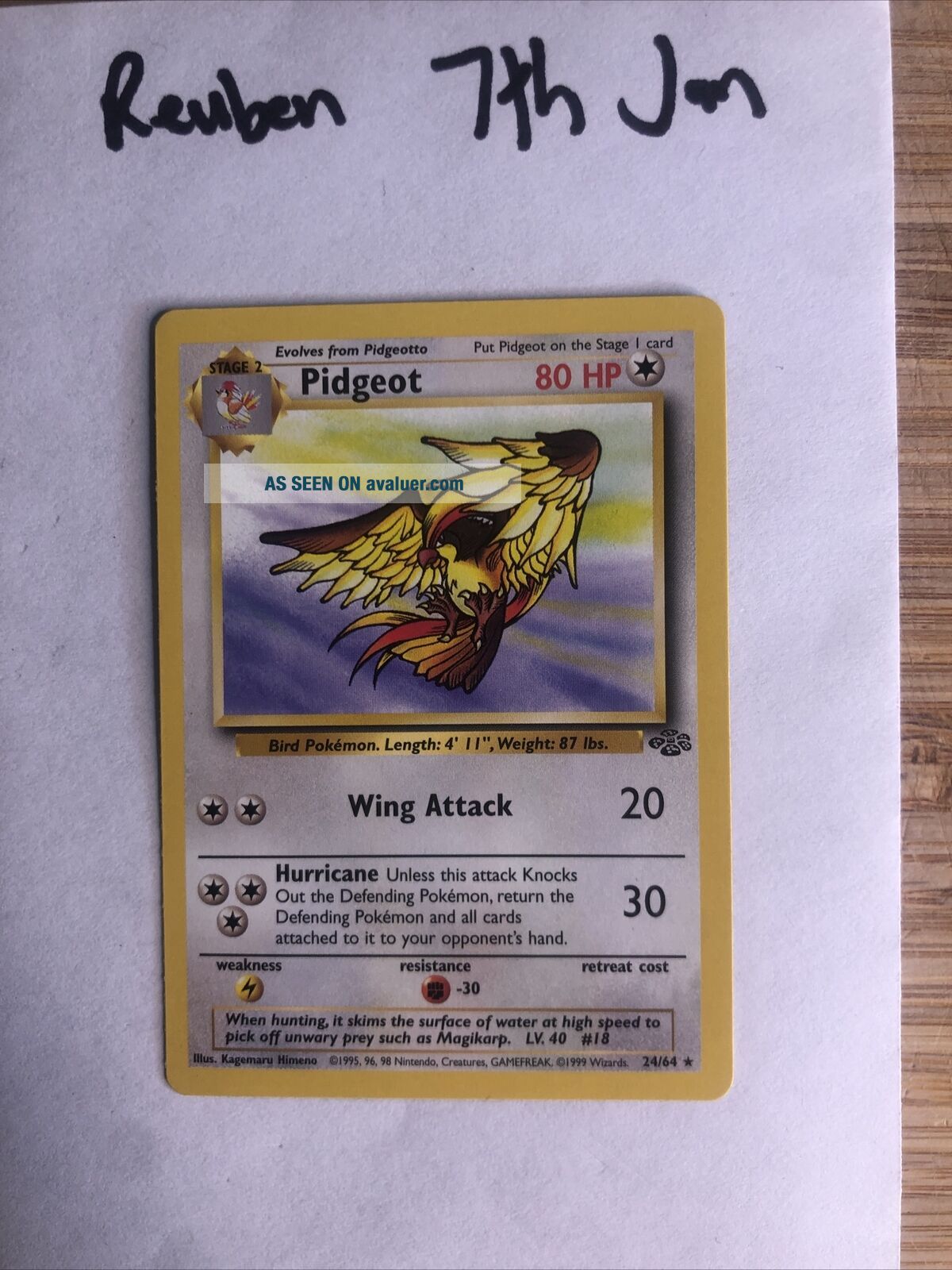 Pidgeot 24/64 Jungle Set Non - Holo Rare Pokemon Card 1999 WOTC NM ...