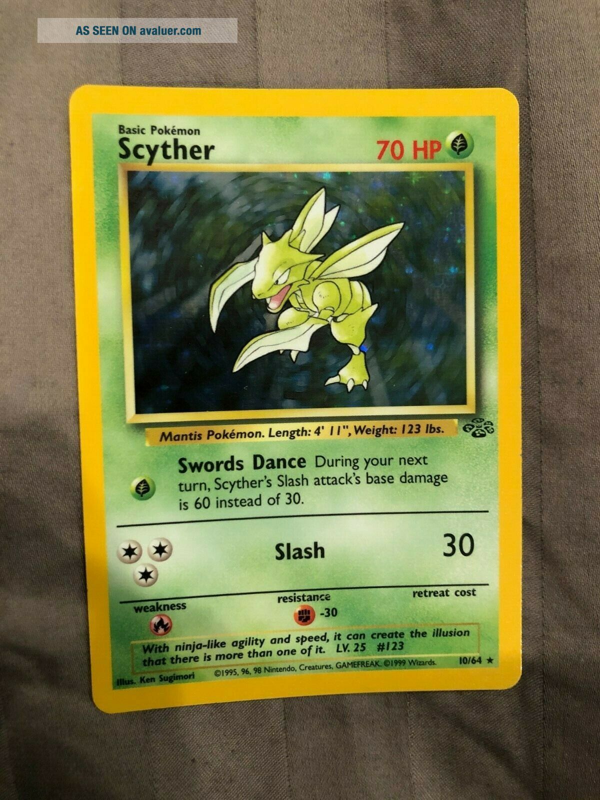 WOTC Pokemon Jungle Unlimited Scyther 10/64 Holo Rare NM - M Near ...