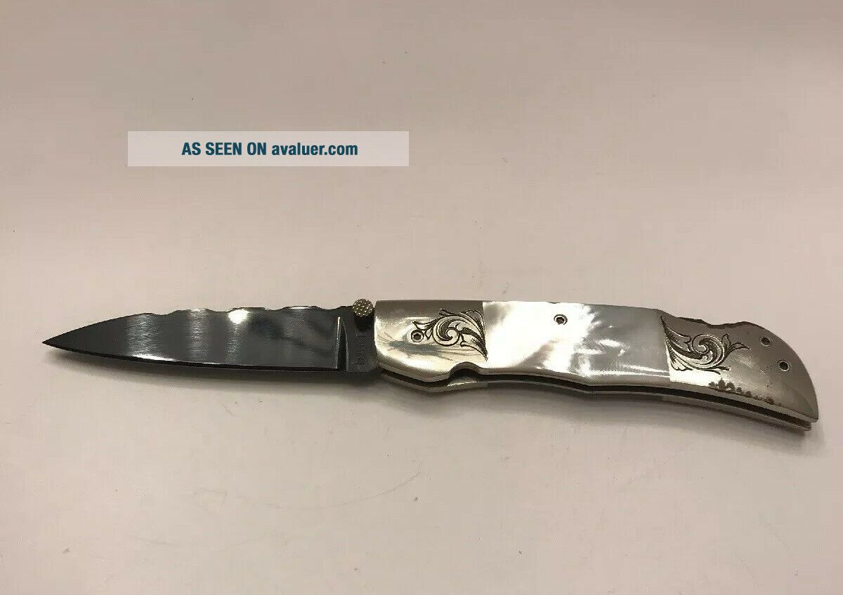 Custom Charlie Dake Folder Knife Mother Of Pearl Engraved Coated Blade ...