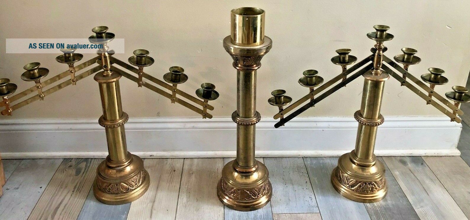 GORGEOUS RARE ANTIQUE CATHOLIC CHURCH ALTAR GOLD CANDELABRA & PASCHAL ...