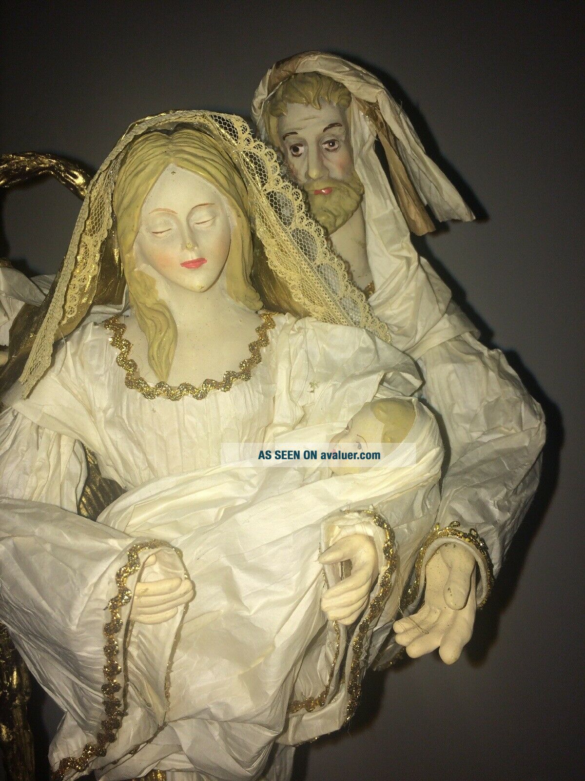 RARE Vintage Paper Mache Holy Family Mary Joseph Baby Jesus - 17” Tall ...