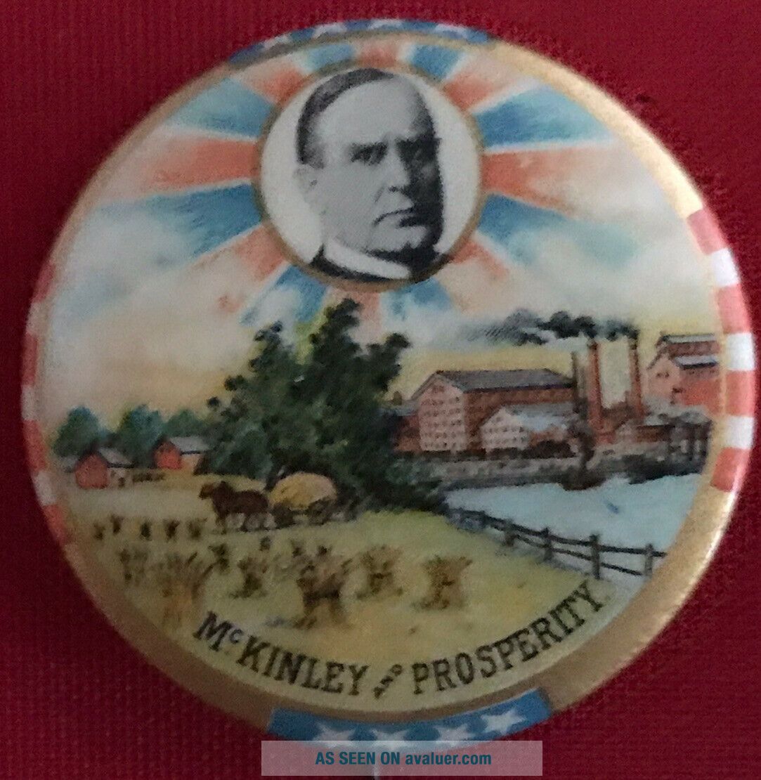 Rare Political PinBack McKINLEY PROSPERITY Pin Button Teddy Roosevelt ...