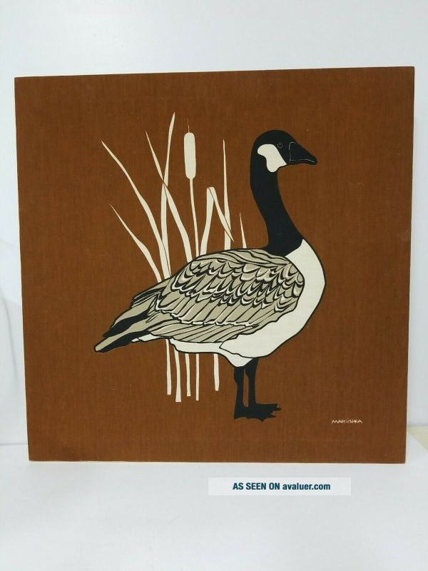 Vintage MARUSHKA Framed Canvas Textile On Wood Goose Screen Print ...