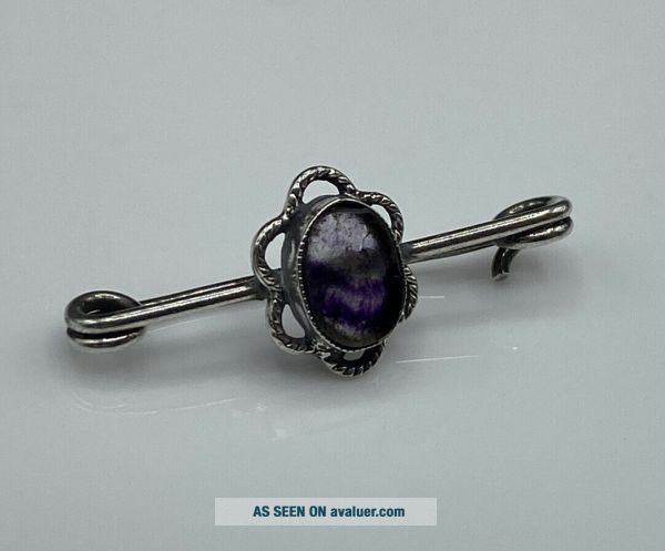 Small Antique Edwardian Hallmarked Sterling Silver Blue John Brooch ...