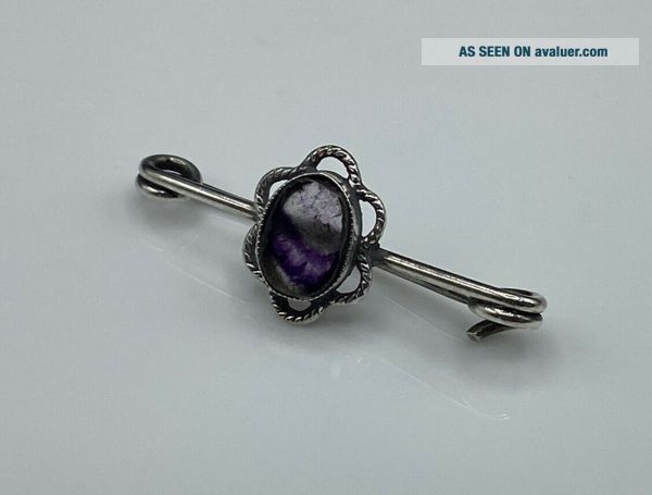 Small Antique Edwardian Hallmarked Sterling Silver Blue John Brooch ...