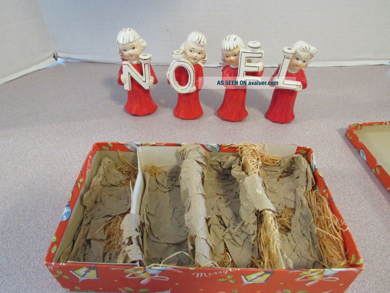 VTG Set Of 4 Ceramic NOEL Angels Candle Holders Rare Red Gowns - Japan ...