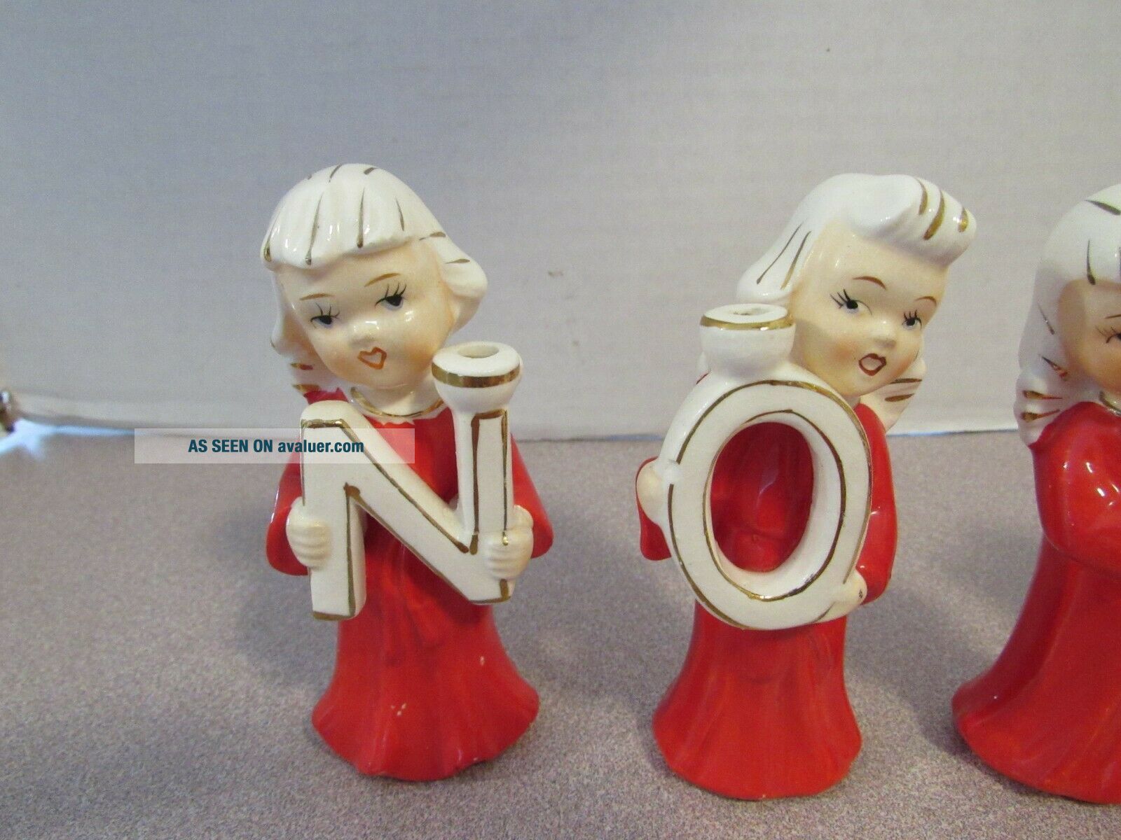 VTG Set Of 4 Ceramic NOEL Angels Candle Holders Rare Red Gowns - Japan ...