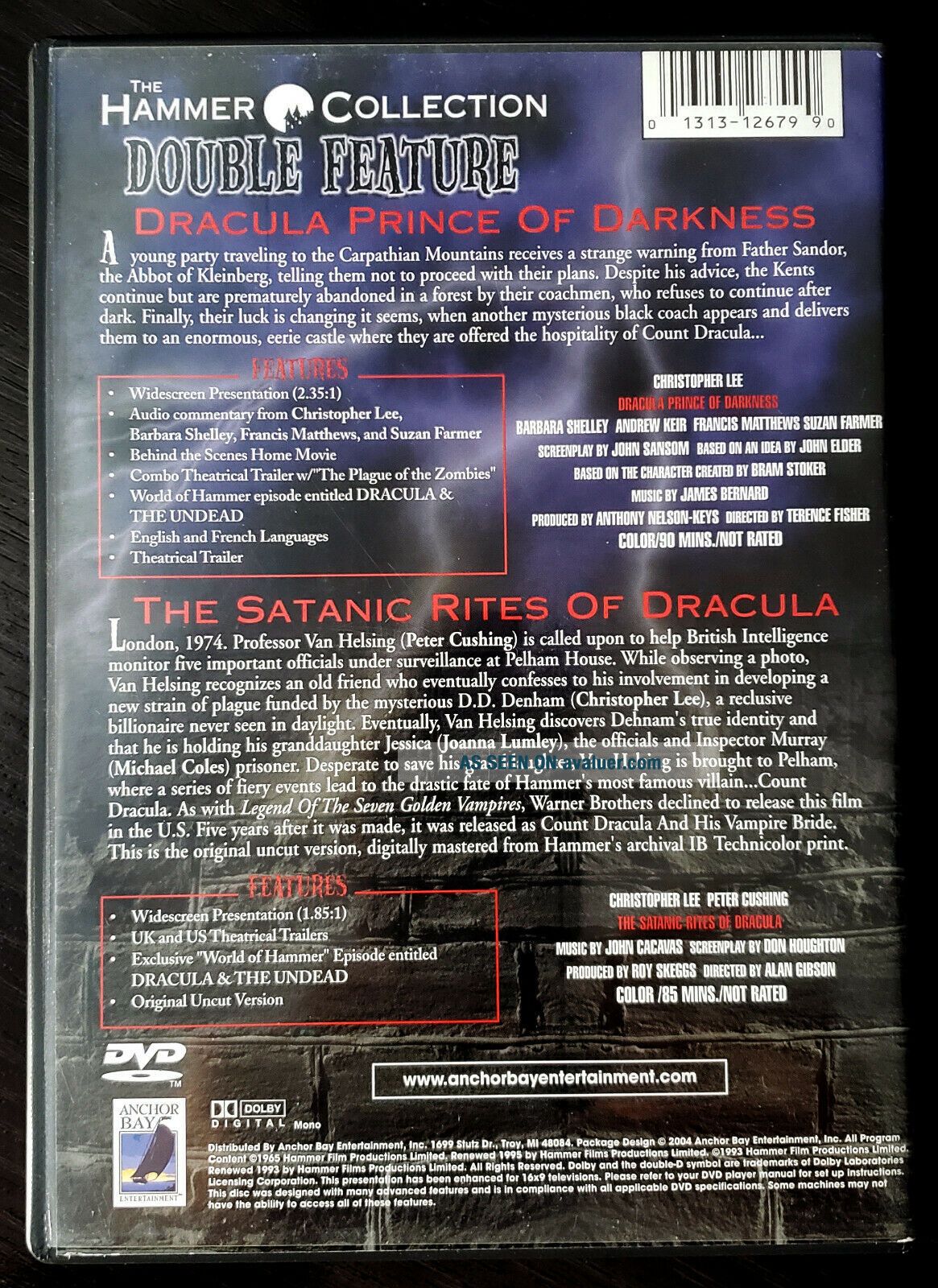 Hammer Double Feature Dracula Prince Of Darkness The Satanic Rites DVD ...