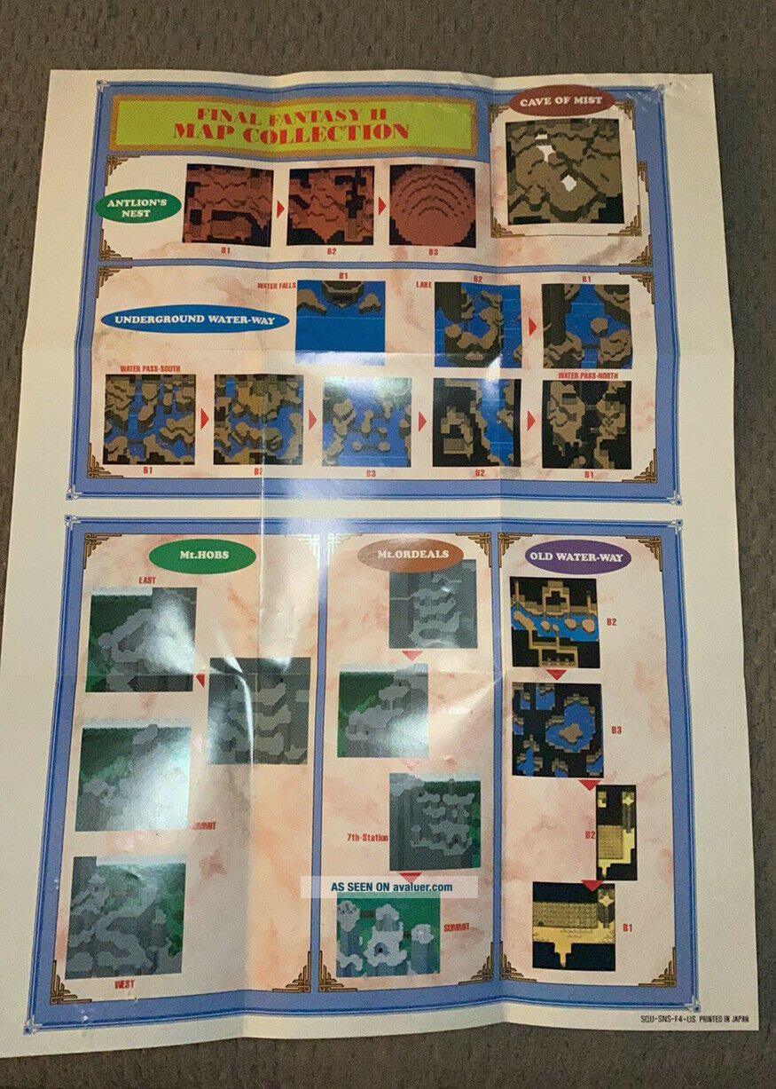 Final Fantasy II 2 Nintendo SNES Game Map Poster RARE | #42987406