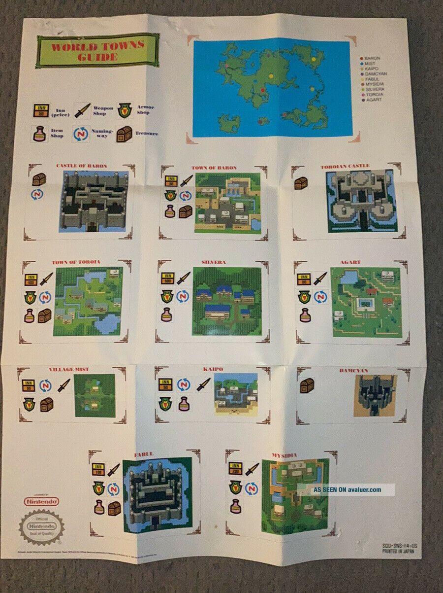Final Fantasy II 2 Nintendo SNES Game Map Poster RARE | #42987406