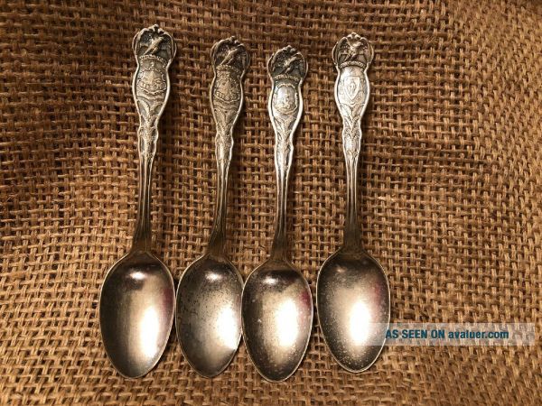 ANTIQUE WM ROGERS SILVERPLATE 4 STATE SPOONS VERMONT MASSACHUSETTS ...