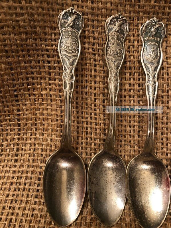 ANTIQUE WM ROGERS SILVERPLATE 4 STATE SPOONS VERMONT MASSACHUSETTS ...