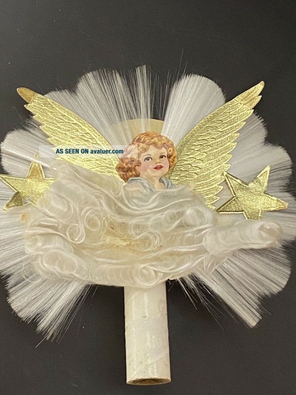 VTG ANTIQUE NATIONAL TINSEL MFG. CO. SPUN GLASS HALO ANGEL CHRISTMAS ...