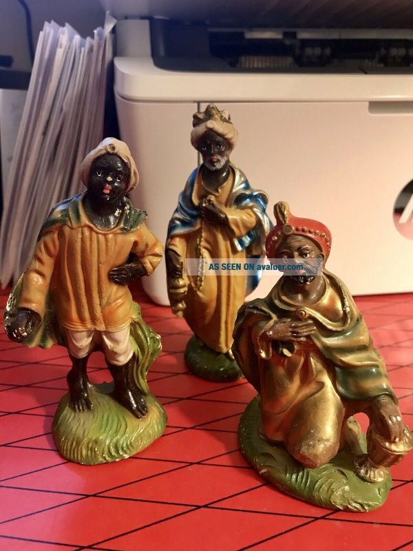 Vintage Italian Painted Plaster Nativity Figures Three Kings Wise Men ...