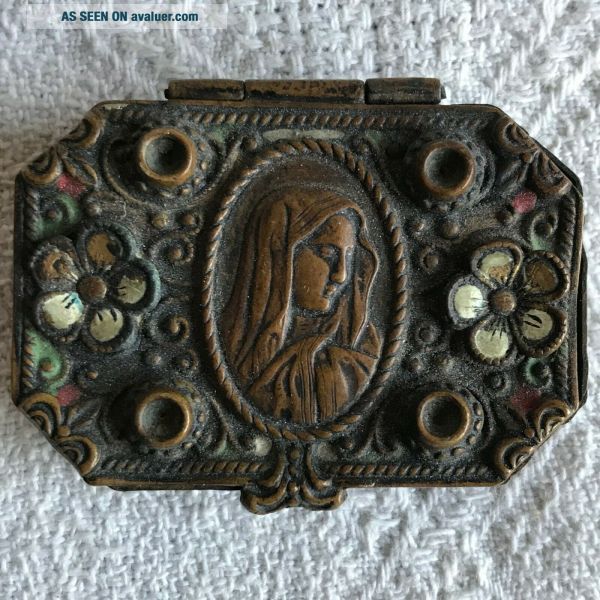 Antique Vintage Virgin Mary Blessed Mother Small Embossed Enameled ...
