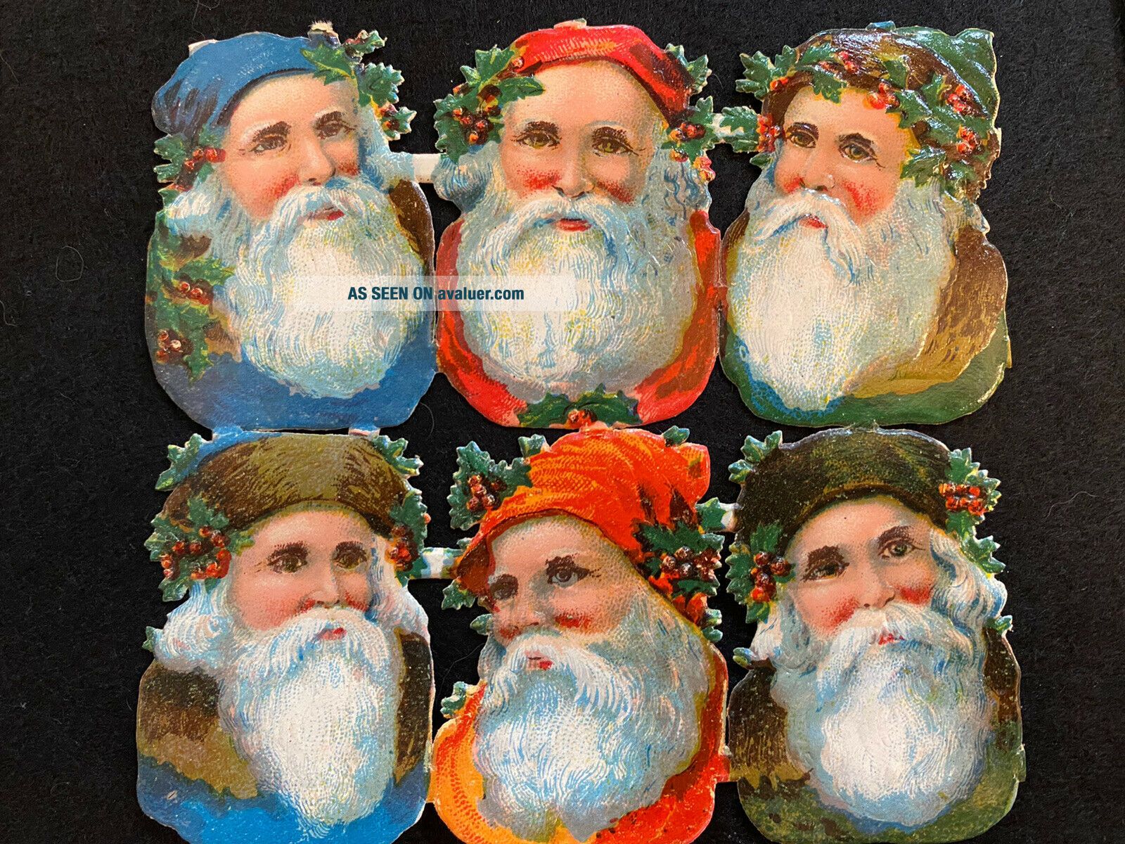 Rare Antique Large Santa Claus Heads Victorian German Die Cuts ...