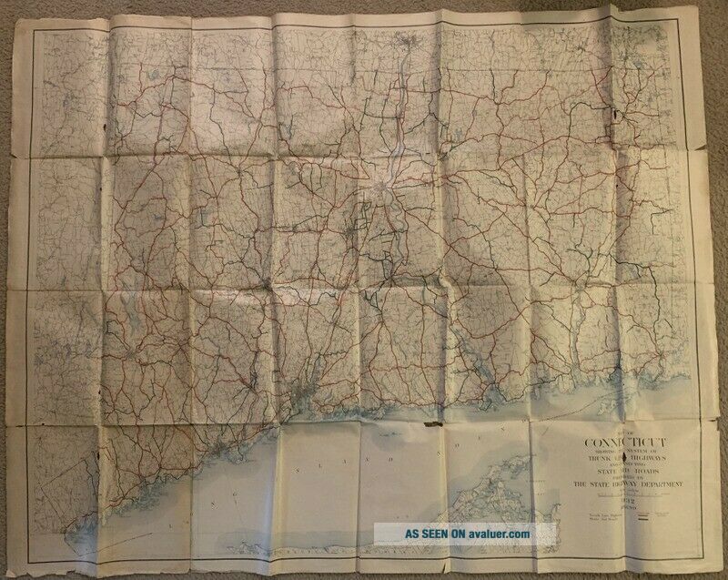 Rare HUGE 1932 State Highway Dpt Issue Road Highways Map Of Connecticut ...