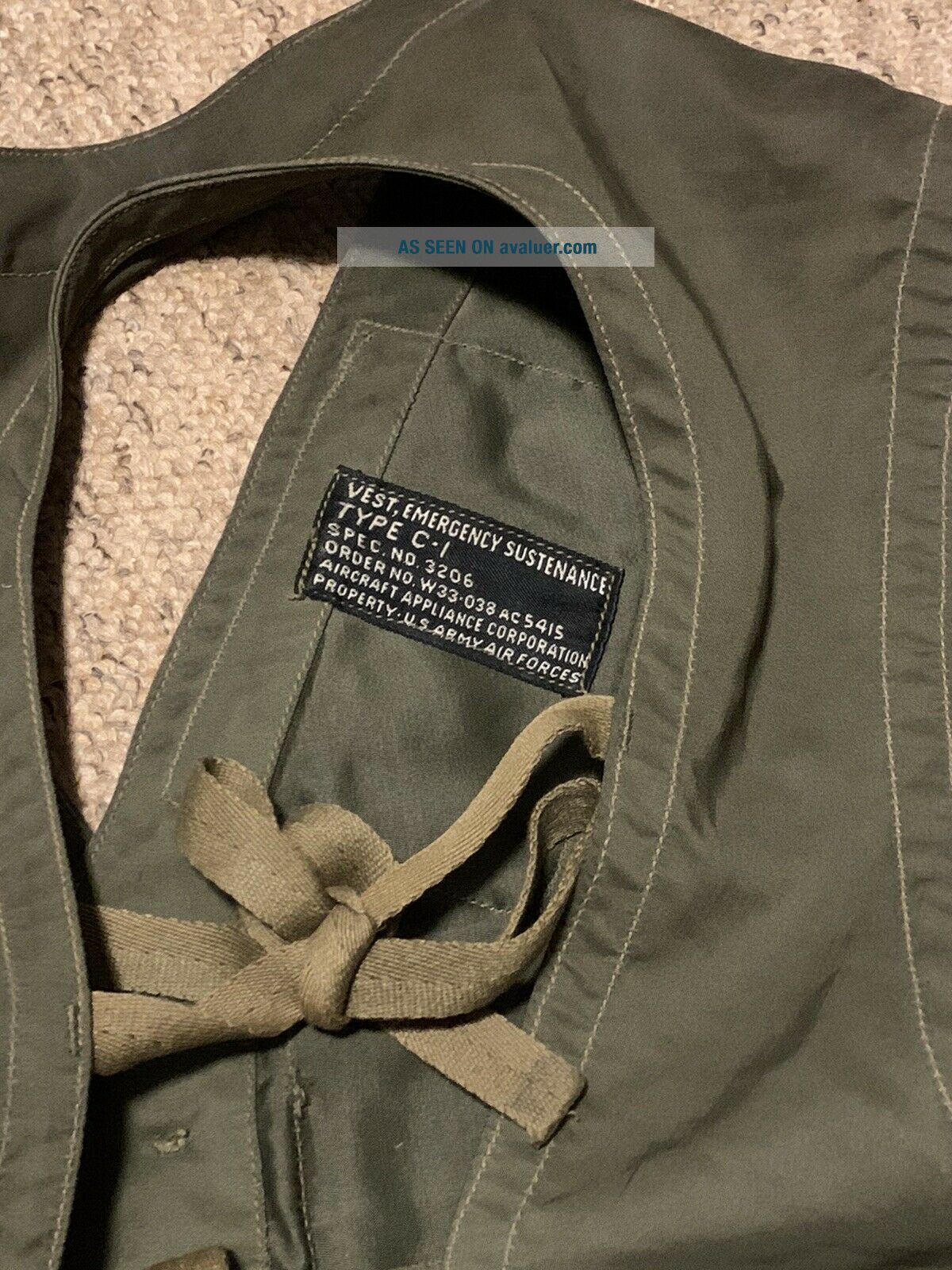 WW2 USAAF US Air Force Pilots Type C - 1 Emergency Sustenance Vest ...