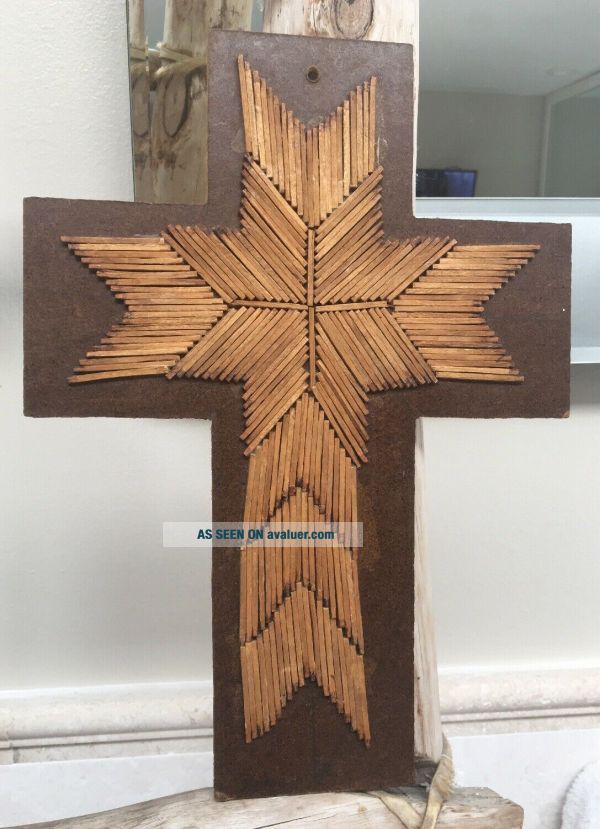 Outsider Folk Prison Art: Cross Made Of Burned Matches Glued On Board ...