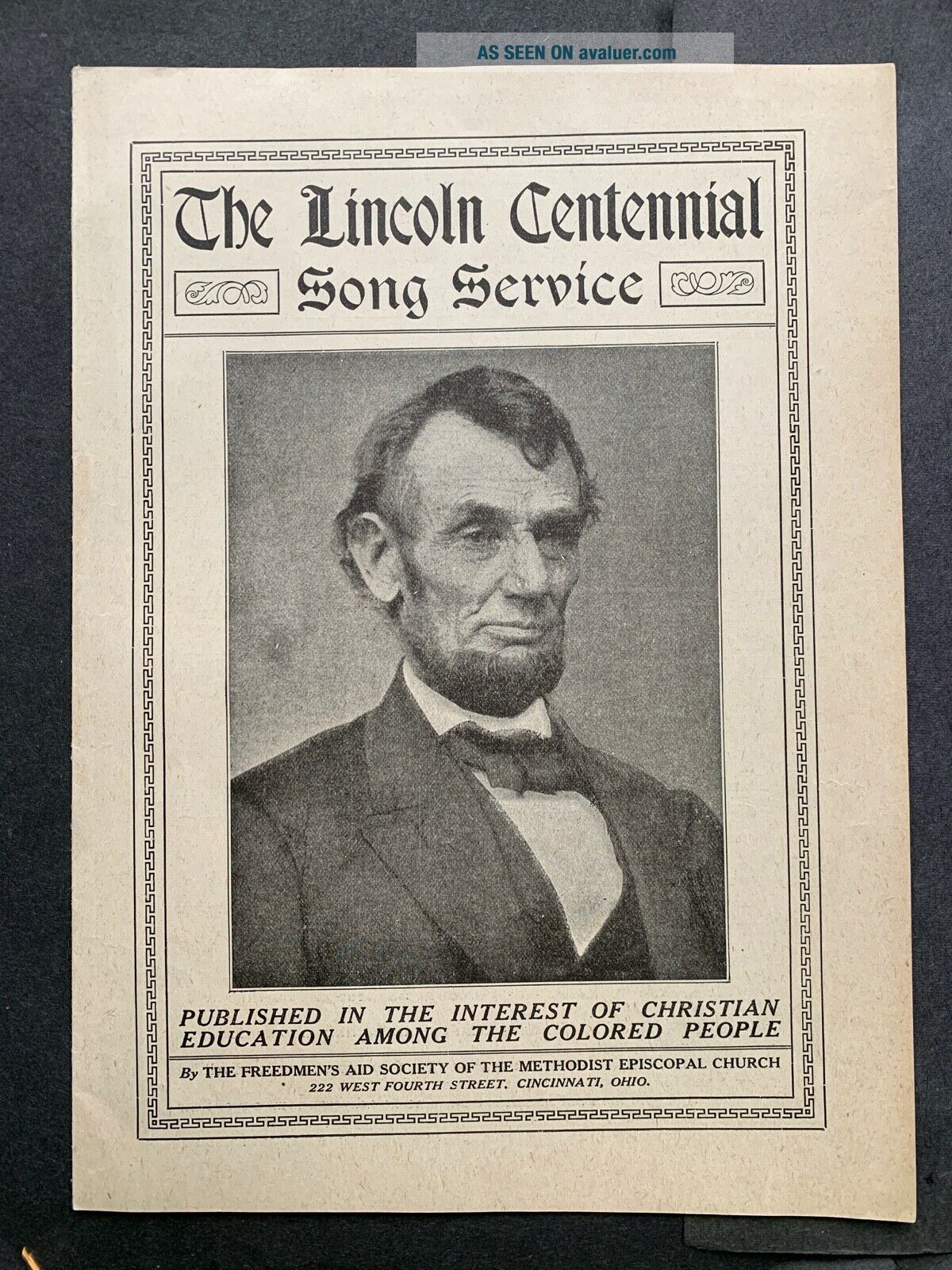 1909 ABE LINCOLN BLACK AMERICANA SONG BOOK VF RARE FREEDMEN AID ...