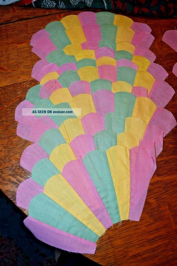 35 Vintage Fan Quilt Blocks Hand And Machine Stitched | #43580203