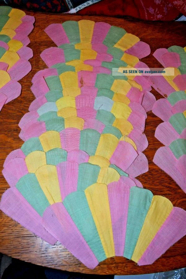 35 Vintage Fan Quilt Blocks Hand And Machine Stitched | #43580203