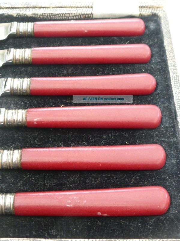 CASE OF 6 X ART DECO STAINLESS STEEL BUTTER KNIVES WITH RED HANDLES ...