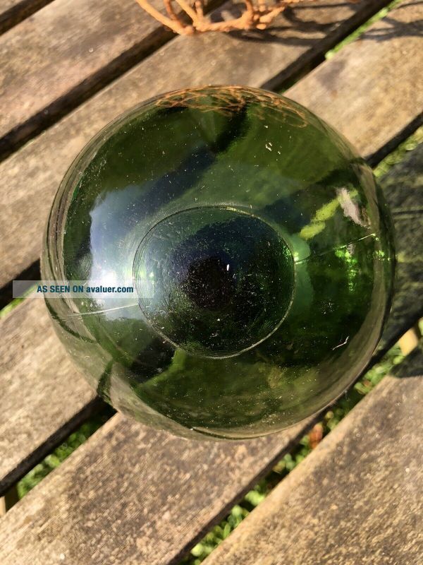 Vintage 5” Green Glass Fishing Float With Net | #43636963