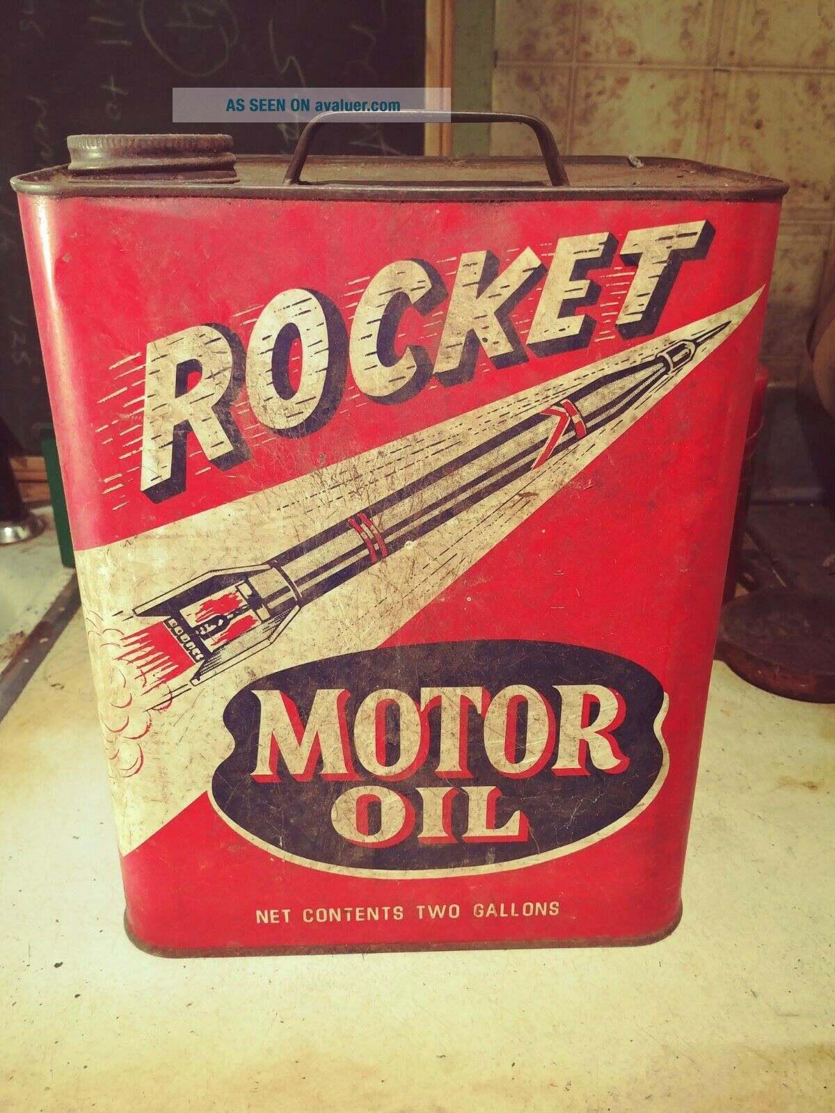Vintage Rocket Motor Oil 2 Gallon Oil Can Rare | #43673656