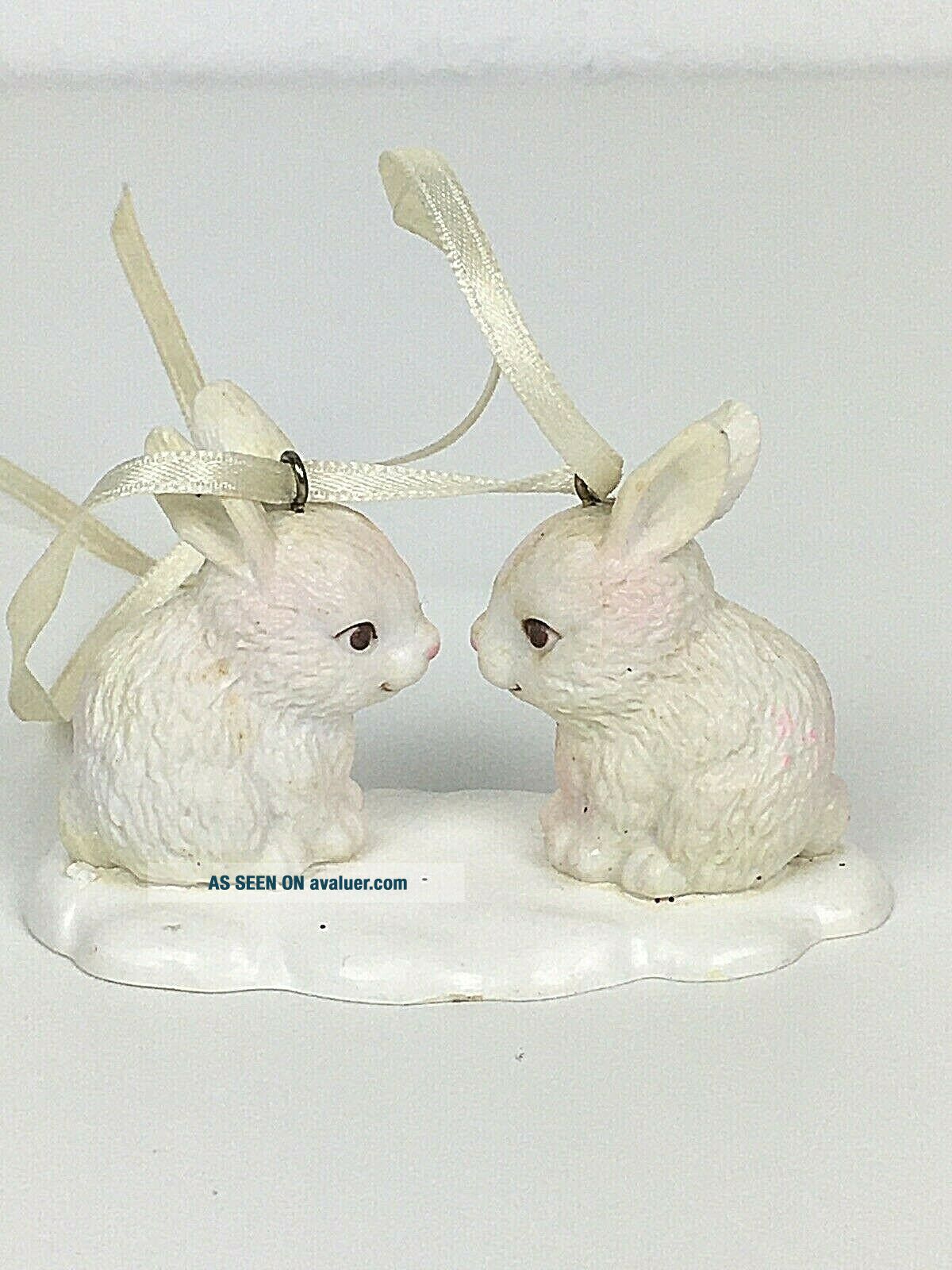 Bunnies Christmas Ornament Twins Rabbits Ruth Morehead White Snow ...