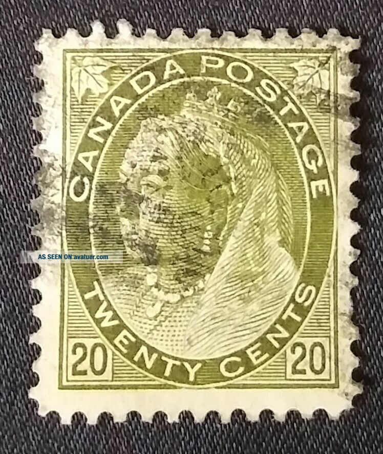Canada 84 Rare 20c Queen Victoria Maple Leaf Numeral Olive Green 1898 ...