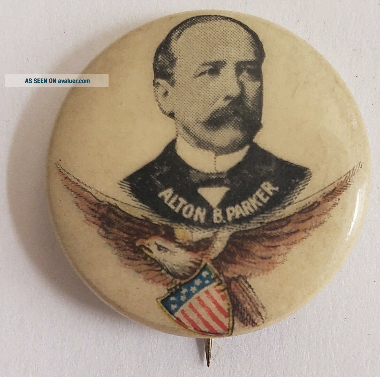 RARE VINTAGE ALTON B. PARKER W/ EAGLE POLITICAL PIN BUTTON PATENT 1896 ...