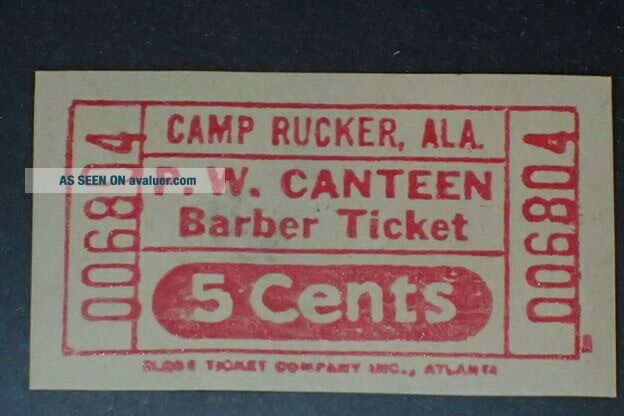 WW2 US Prisoner Of War POW Camp Rucker Alabama PW Canteen Barber Ticket ...