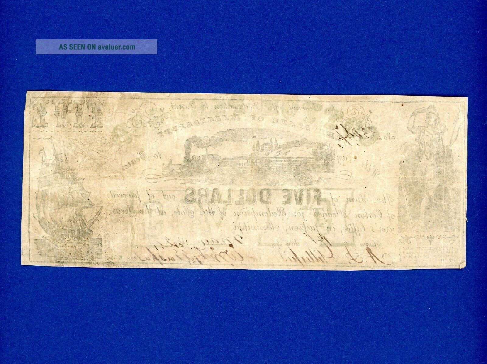 1862 $5 MISSISSIPPI COTTON PLEDGED RARE SIGNED CIVIL WAR NOTE GREEN ...