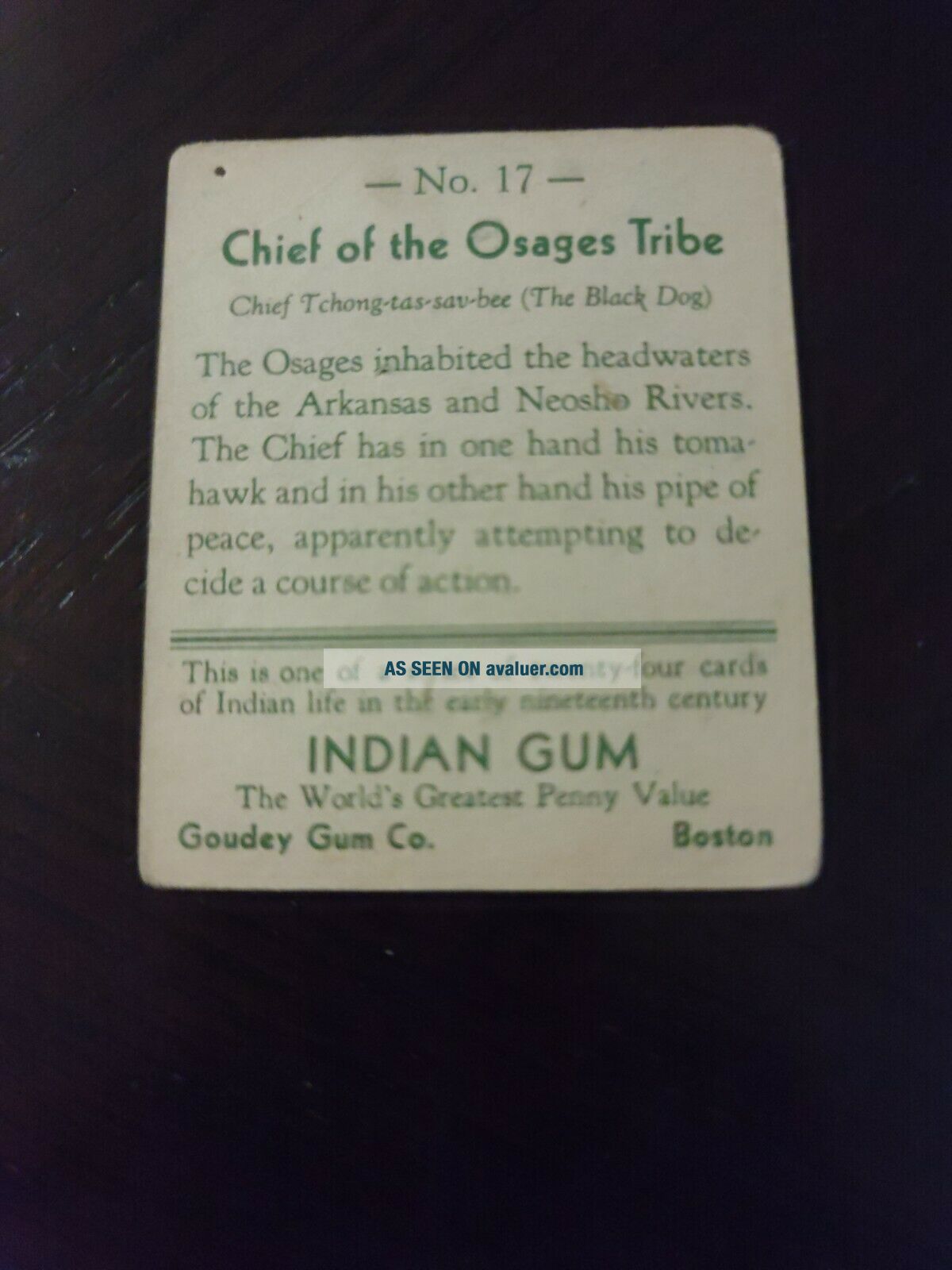 1933 Goudey Indian Gum 17 Chief Of The Osages Tribe Series 24 Rare ...