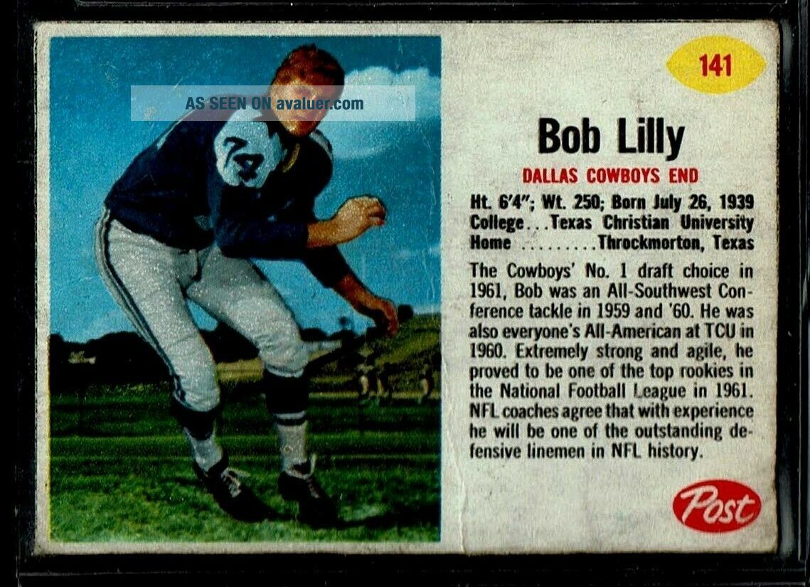 1962 POST CEREAL DALLAS COWBOYS BOB LILLY HOF ROOKIE CARD RC 141 RARE ...