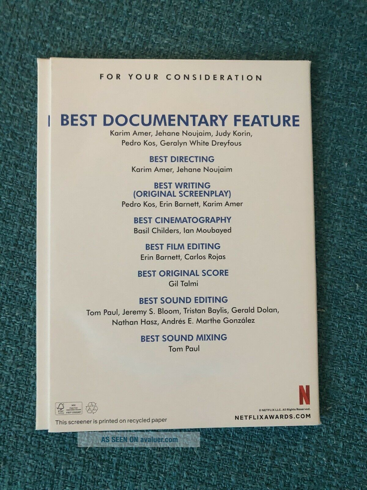 RARE FYC DVD The Great Hack Netflix SCREENER FOR YOUR CONSIDERATION ...
