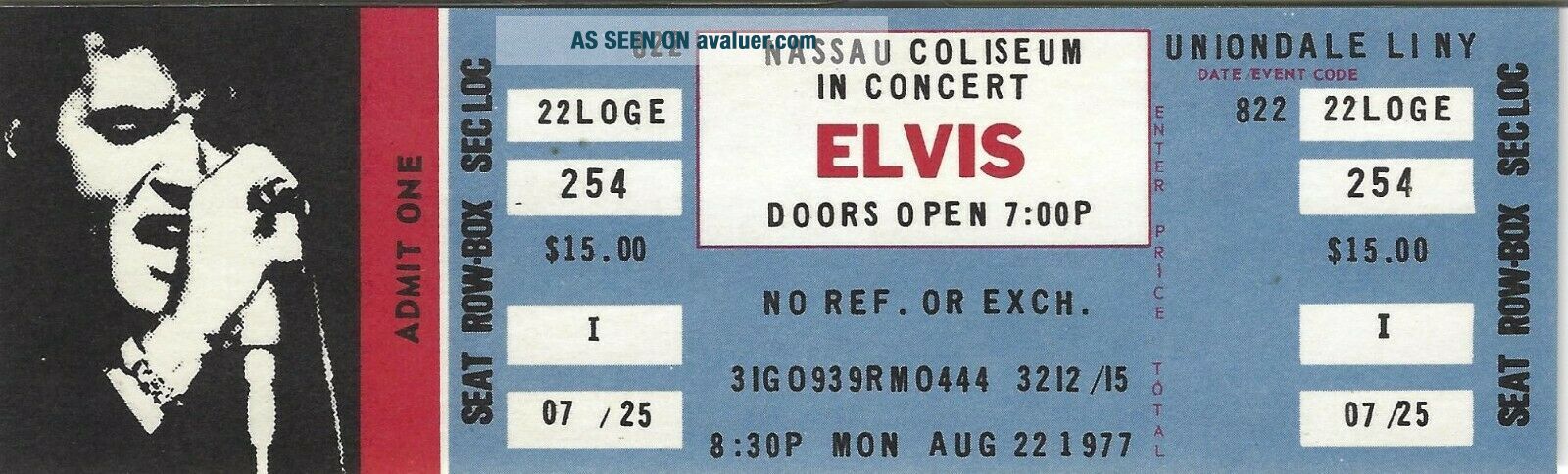 1977 Elvis Presley Full Concert Ticket Nassau Coliseum, NY Rare ...