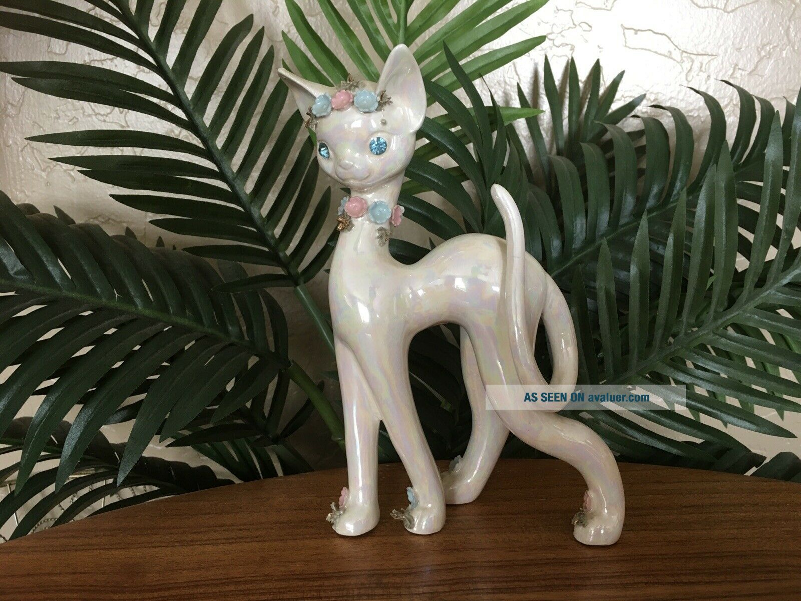 Rare Vintage Lefton Iridescent Cat W/ Rhinestone Eyes Porcelain ...