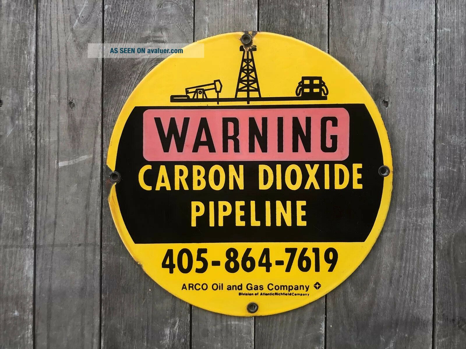 RARE PORCELAIN. ARCO OIL AND GAS COMPANY. PIPELINE SIGN. | #43942555