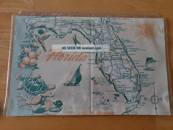 VINTAGE PICTORIAL STATE OF FLORIDA MAP ON HEAVY WEIGHT PAPER PLACEMAT ...